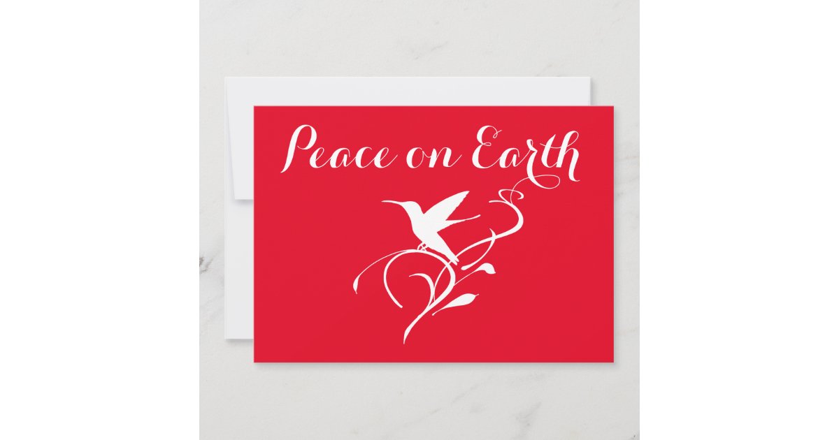 Peace on Earth Christmas Hummingbird Modern Red Holiday Card | Zazzle