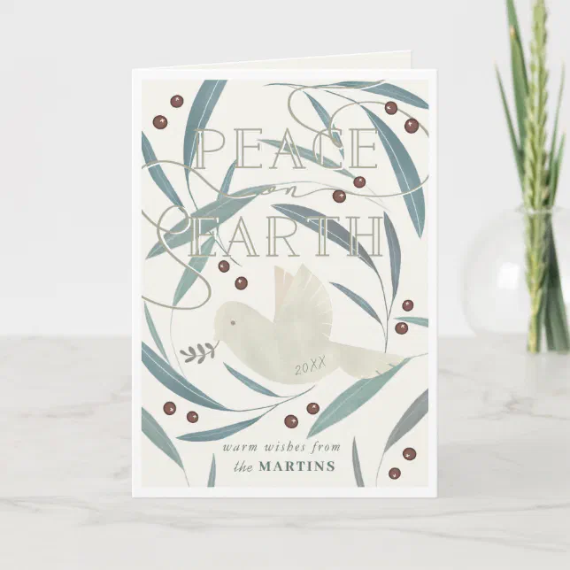 Peace on Earth Dove Cream Photo Christmas Holiday Card | Zazzle