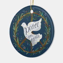 Peace on Earth Dove Peace Sign Wreath Photo Ceramic Ornament | Zazzle