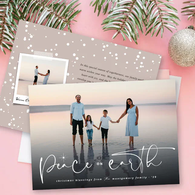 Peace On Earth Script Religious Christmas Photo Holiday Card | Zazzle