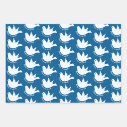 Peace on Earth white dove blue Christmas Wrapping Paper Sheets | Zazzle
