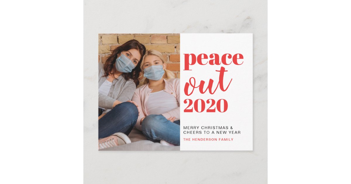 Peace Out 2020 Photo Red Modern Christmas New Year Holiday Postcard ...