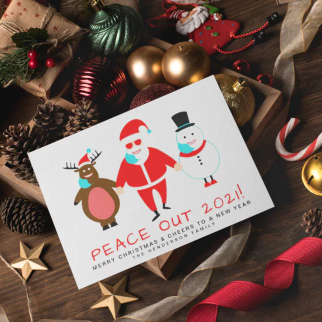 Peace Out 2021 Santa Face Mask Off Christmas Holiday Card | Zazzle