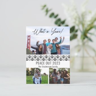 Peace Out 2023 What A Year 3 Photo Collage - BW Holiday Postcard | Zazzle
