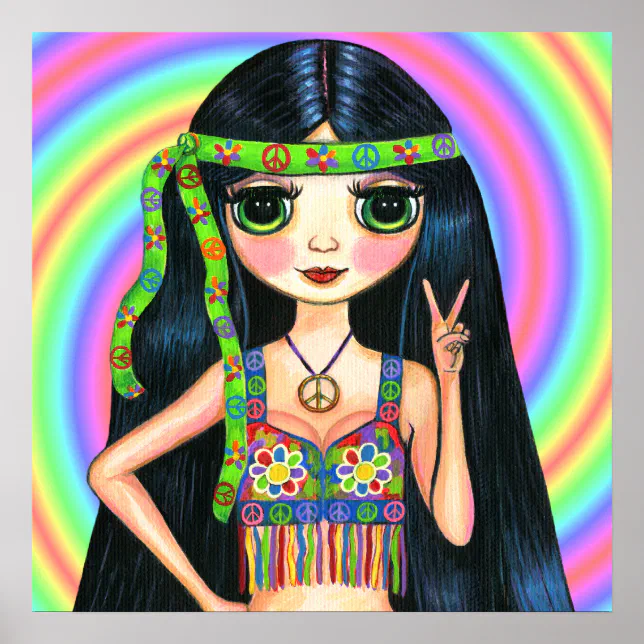 Peace Out Girl Hippie Flashing Peace Sign | Zazzle