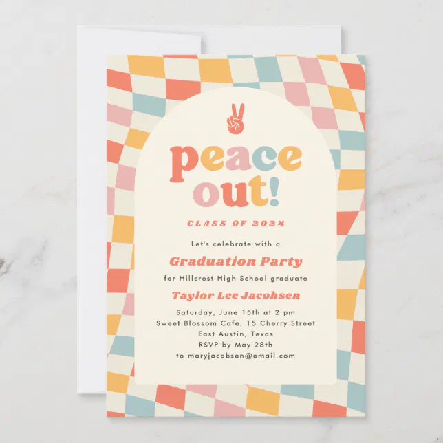 Peace Out Retro Groovy 70s Graduation Party Invitation | Zazzle