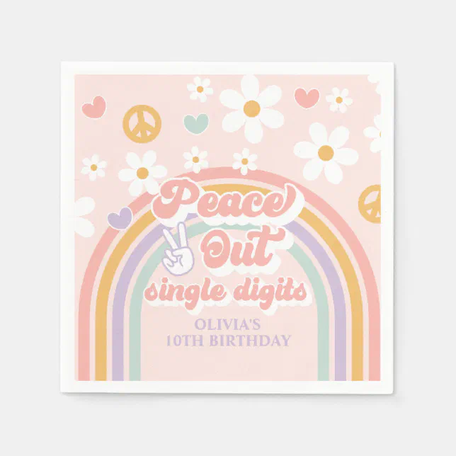 Peace Out Single Digits 10th Birthday Napkins | Zazzle