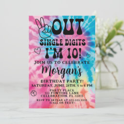 Peace Out Single Digits 10th Birthday Party Invitation | Zazzle
