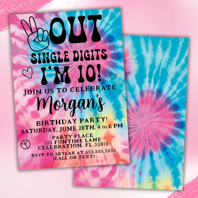 Peace Out Single Digits 10th Birthday Party Invitation | Zazzle