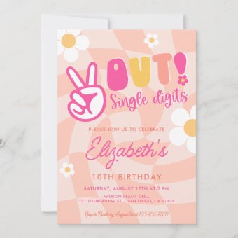 Peace Out Single Digits Girls 10th Birthday Party Invitation | Zazzle