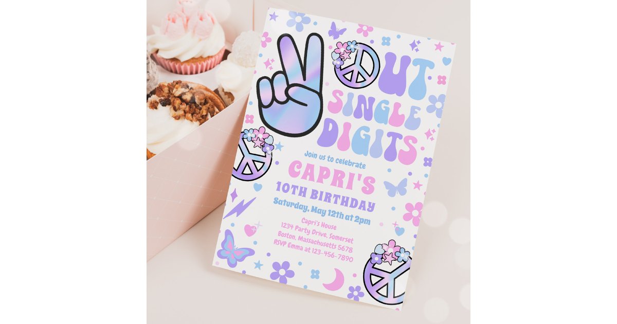 Peace Out Single Digits Holographic Birthday Party Invitation | Zazzle