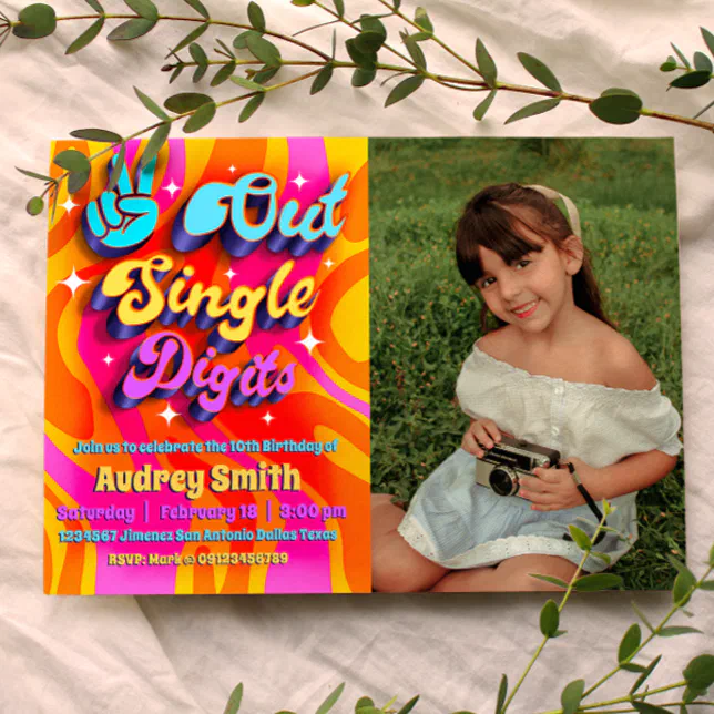 Peace Out Single Digits Im 10 with Photo Invitation | Zazzle