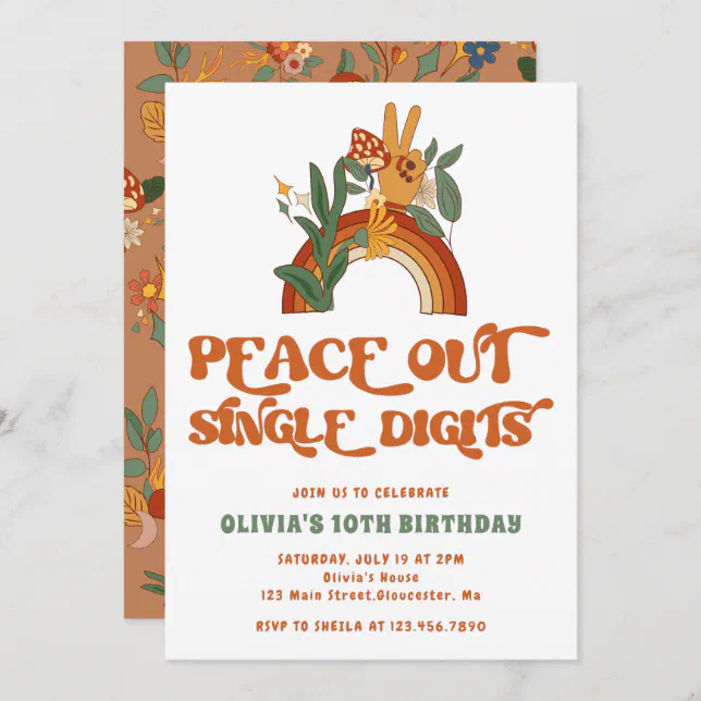Peace Out Single Digits Rainbow Birthday Party Invitation | Zazzle
