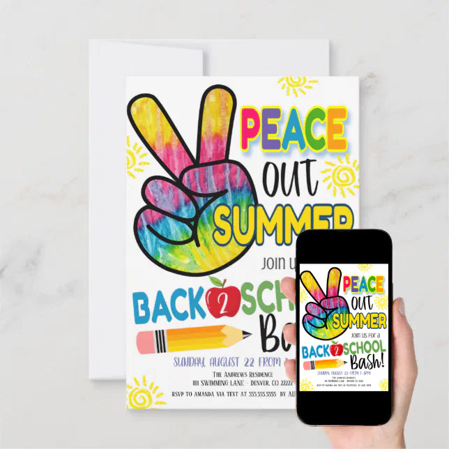 Peace Out Summer Back to School Party Invitation | Zazzle