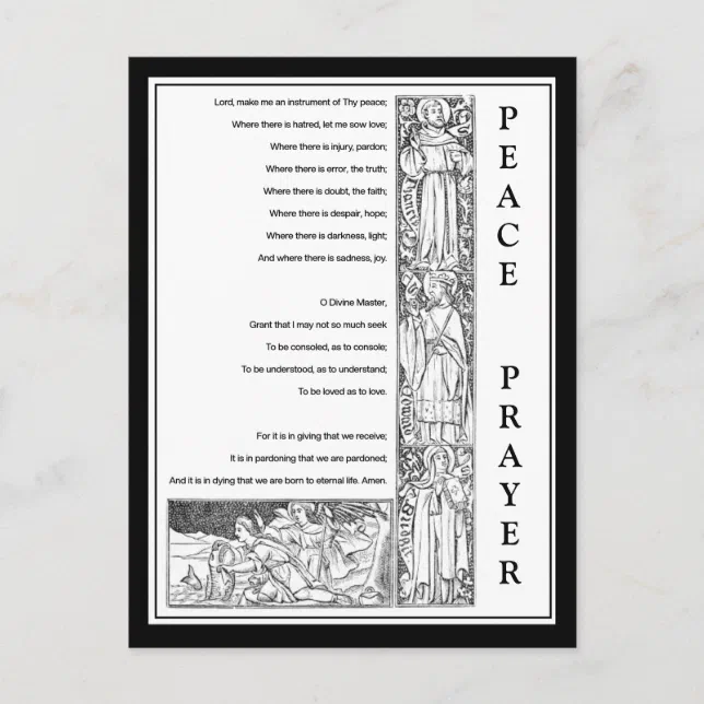 PEACE PRAYER OF ST. FRANCIS BLACK & WHITE POSTCARD | Zazzle
