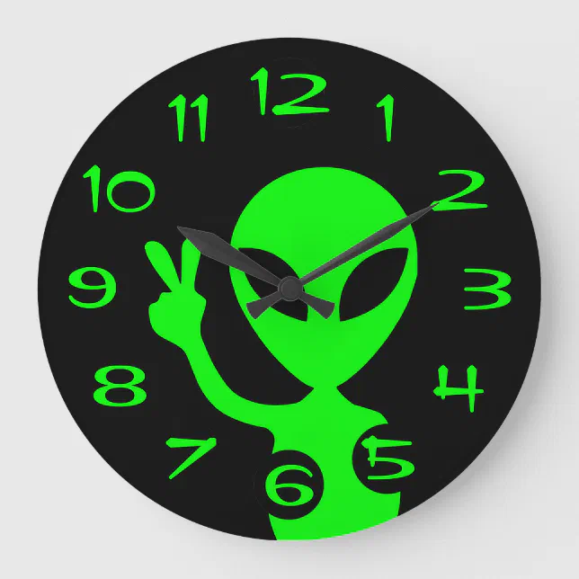 Peace Sign Alien Wall Clock | Zazzle