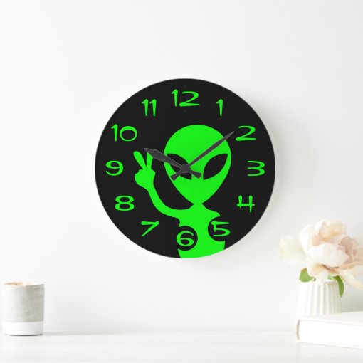 Peace Sign Alien Wall Clock | Zazzle