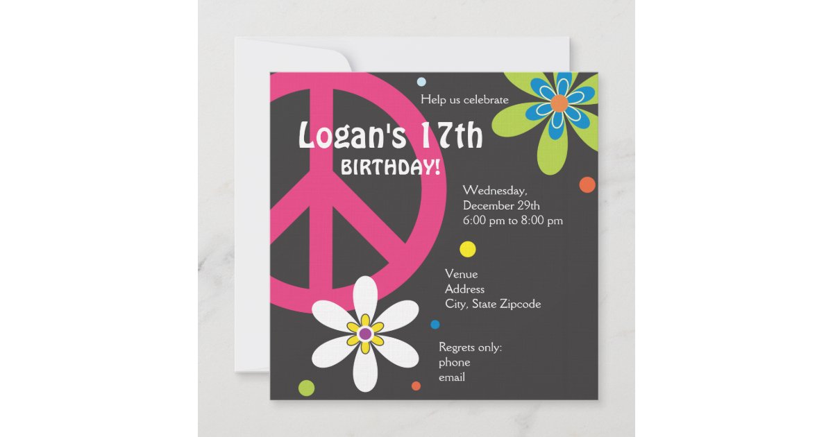Peace Sign Birthday Invitation - Teen | Zazzle