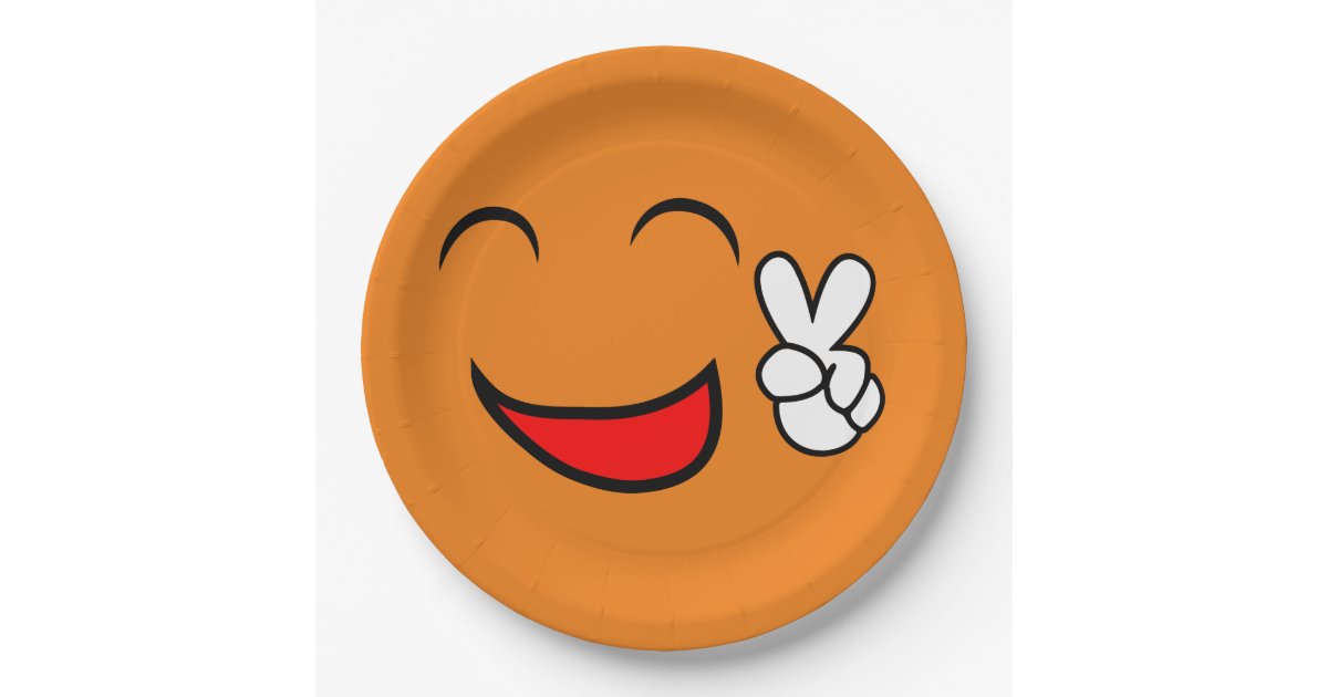 Peace Sign Face Funny Emoticon Orange Party Paper Plates | Zazzle