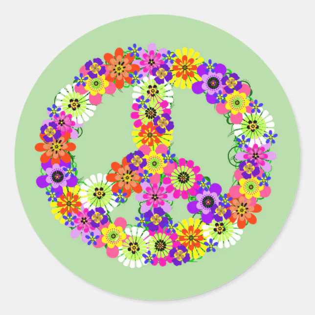 Peace Sign Floral Classic Round Sticker | Zazzle