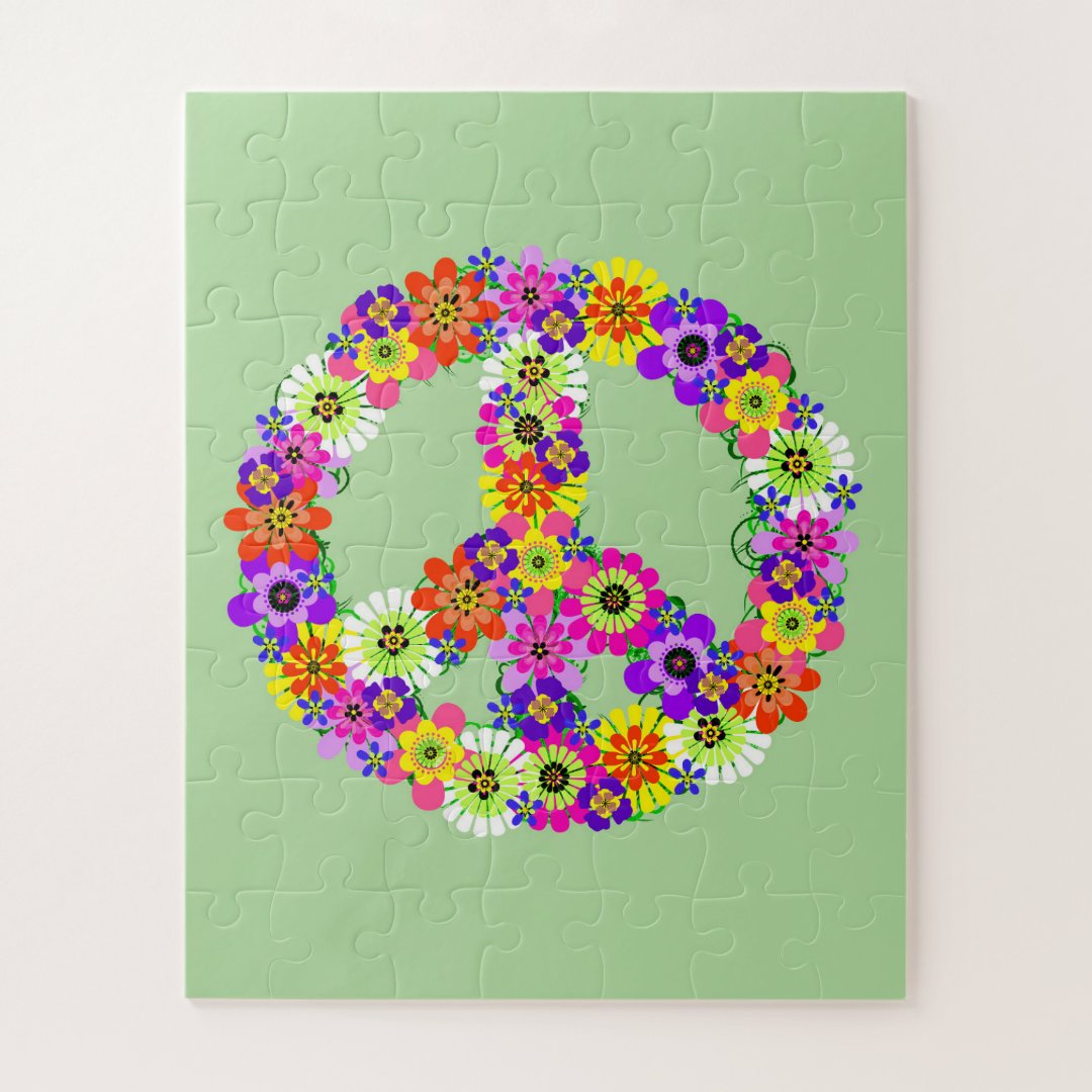 Peace Sign Floral Jigsaw Puzzle | Zazzle