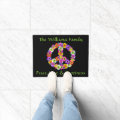Peace Sign Floral on Black Customized Doormat | Zazzle