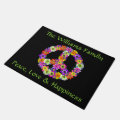 Peace Sign Floral on Black Customized Doormat | Zazzle