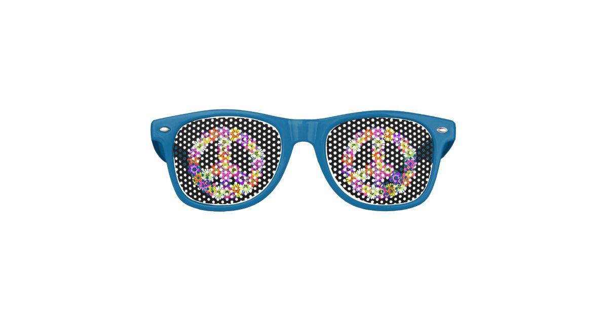 Peace Sign Floral on Black Retro Sunglasses | Zazzle