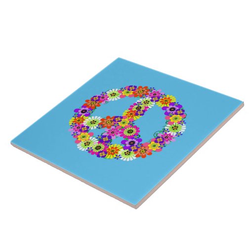 Peace Sign Floral on Light Blue Ceramic Tile | Zazzle