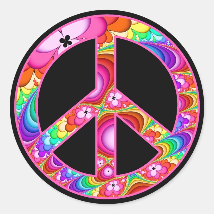 Peace Sign Fractal Groovy Trip Classic Round Sticker | Zazzle