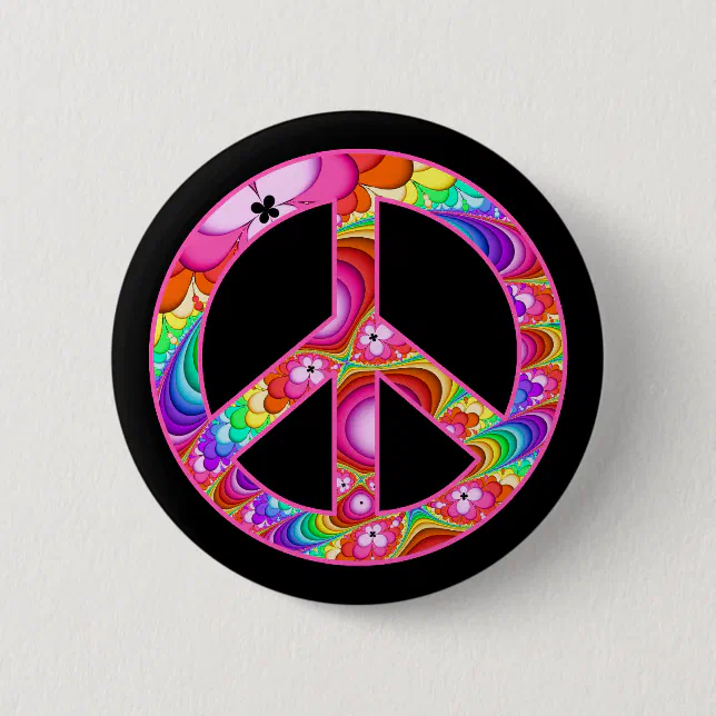 Peace Sign Fractal Groovy Trip Pinback Button | Zazzle