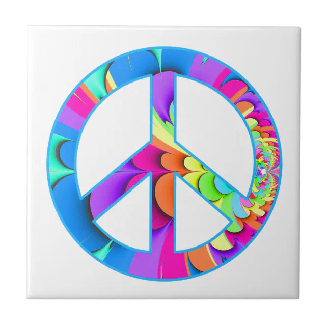 Peace Sign Fractal Summer Palette Ceramic Tile | Zazzle