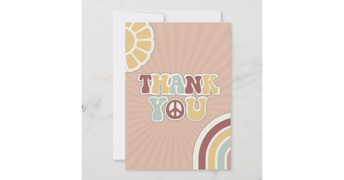 Peace Sign Groovy Welcome Pink Baby Shower Hippie Thank You Card | Zazzle