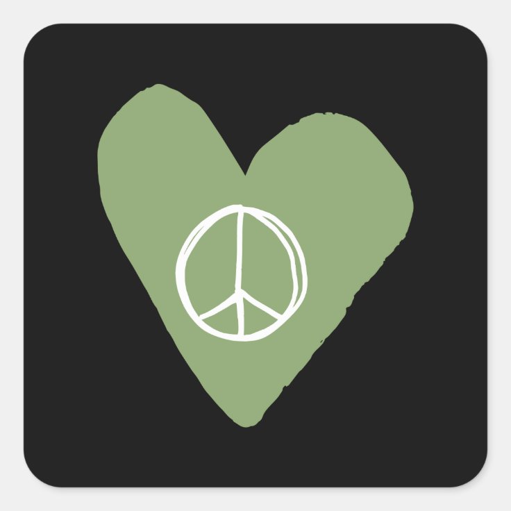 Peace Sign Heart Square Sticker | Zazzle