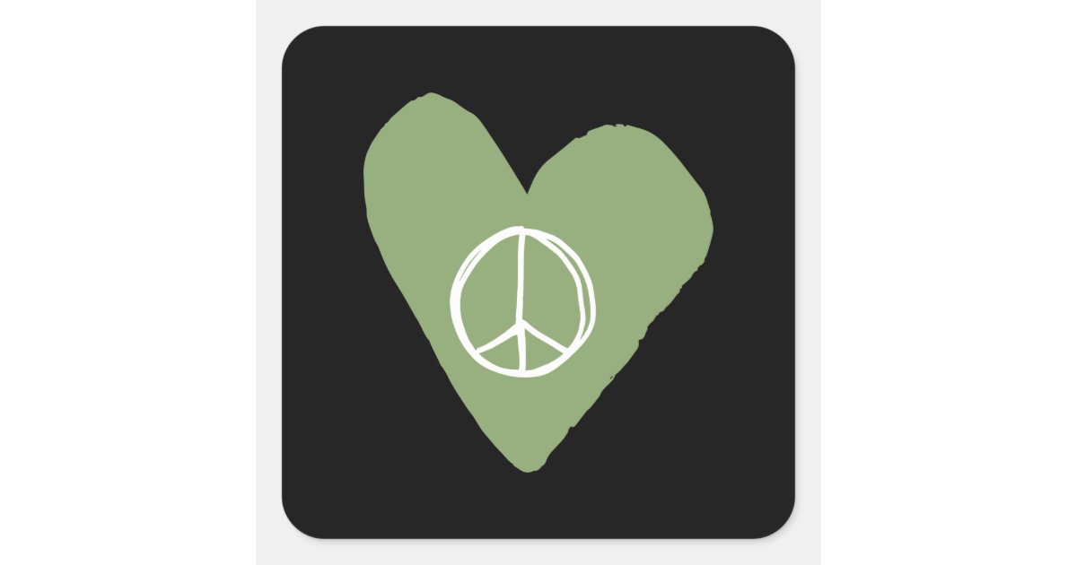 Peace Sign Heart Square Sticker | Zazzle