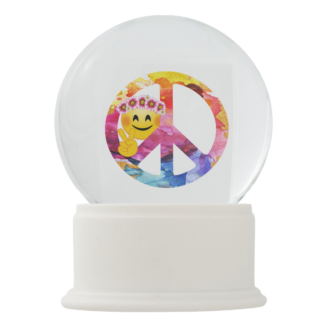 Peace Sign, Hippie Emoticon Watercolor Art Snow Globe | Zazzle