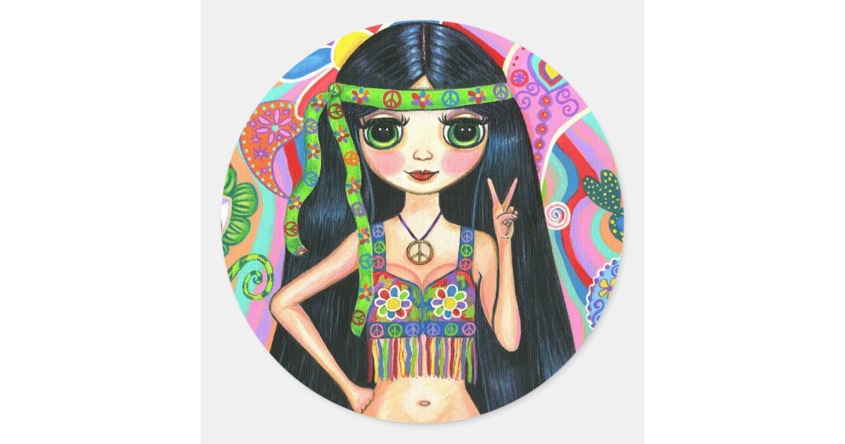 Peace Sign Hippie Girl Sticker | Zazzle