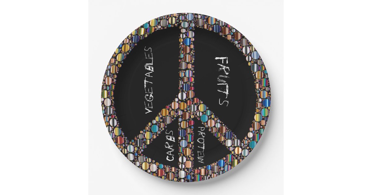 Peace sign jewel portion control paper plates-blk plates | Zazzle