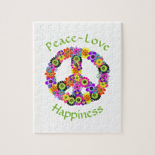 Peace Sign Love & Happiness on White Jigsaw Puzzle | Zazzle.com