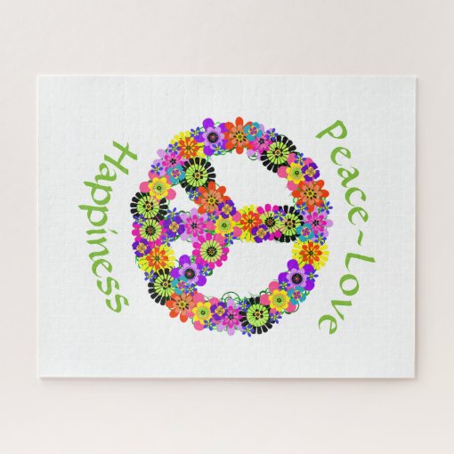 Peace Sign Love & Happiness on White Jigsaw Puzzle | Zazzle