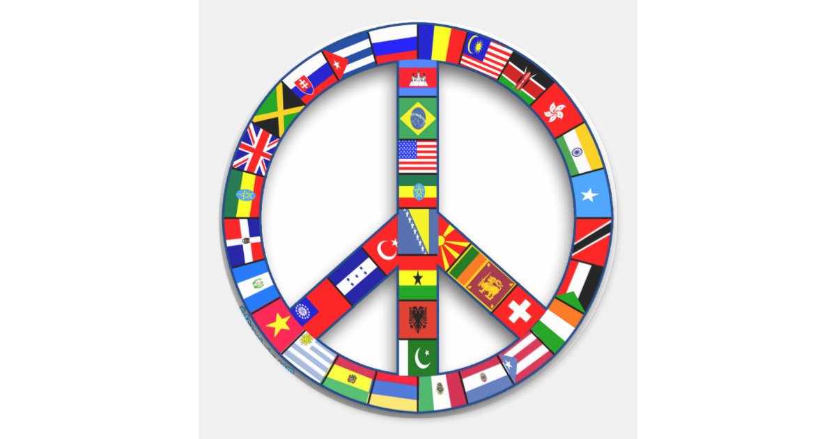 Peace Sign Made of Flags T-shirts, Mugs, Gifts Classic Round Sticker ...