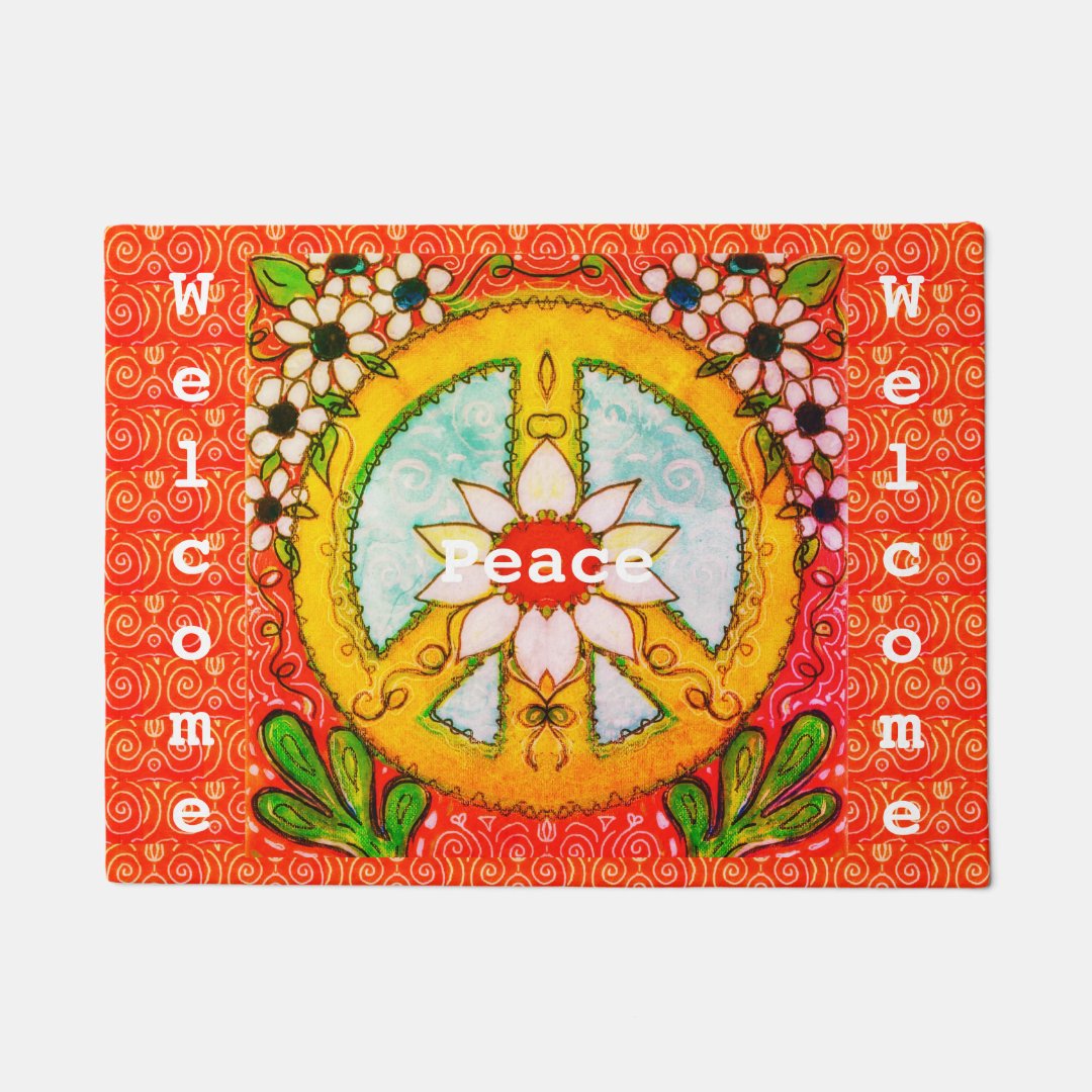 Peace Sign Original Art Welcome Mat | Zazzle