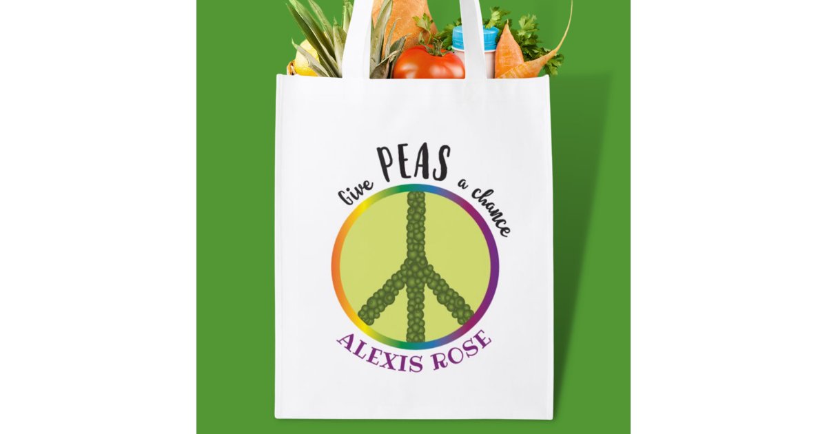 Peace Sign Peas Food Pun Green Funny Shopping Grocery Bag | Zazzle
