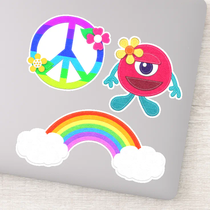 Peace Sign Rainbow and Cute Monster Sticker | Zazzle