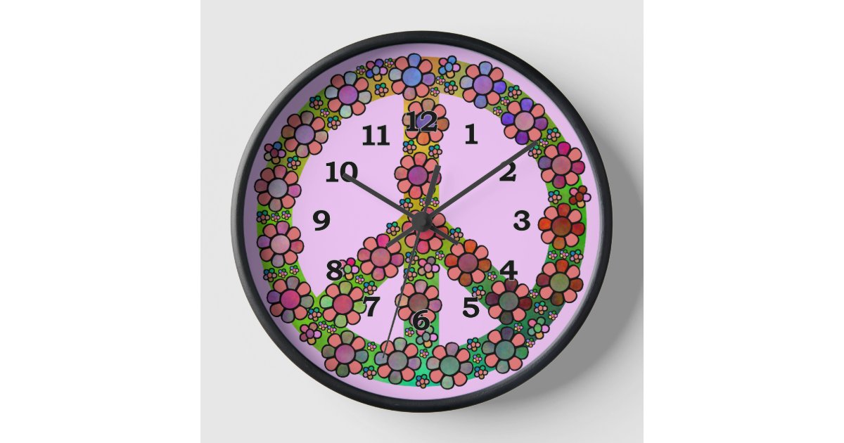 Peace Sign Symbol Flower Pretty Clock | Zazzle