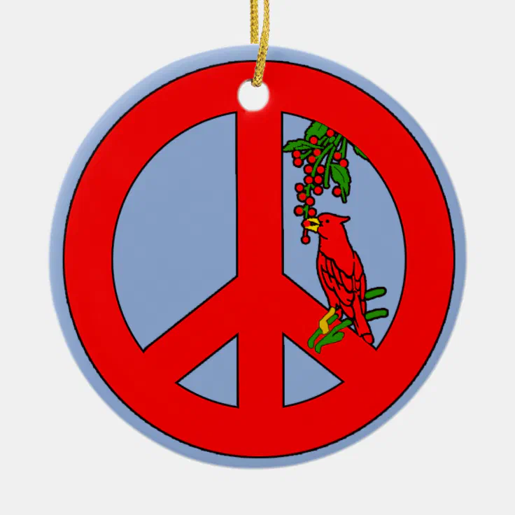 Peace Sign with Cardinal Holiday Ornament | Zazzle