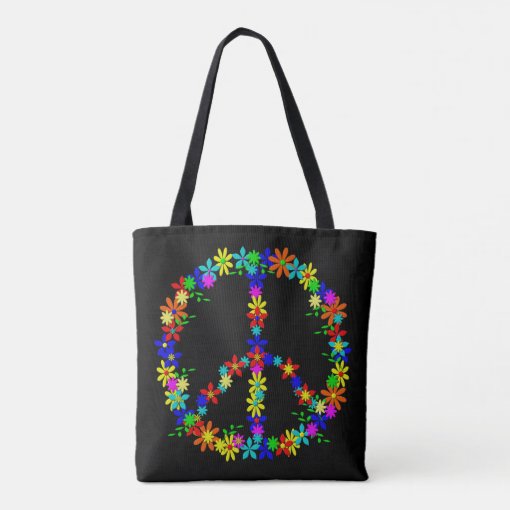 Peace sign with colorful flowers tote bag | Zazzle