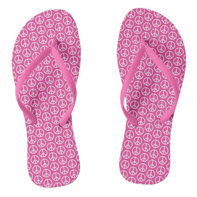Peace Signs on Bright Pink Flip Flops | Zazzle