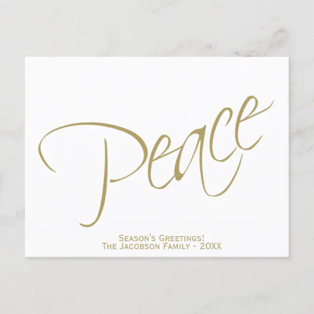 Peace. Simple Elegant Modern Typography Photo Holiday Postcard | Zazzle