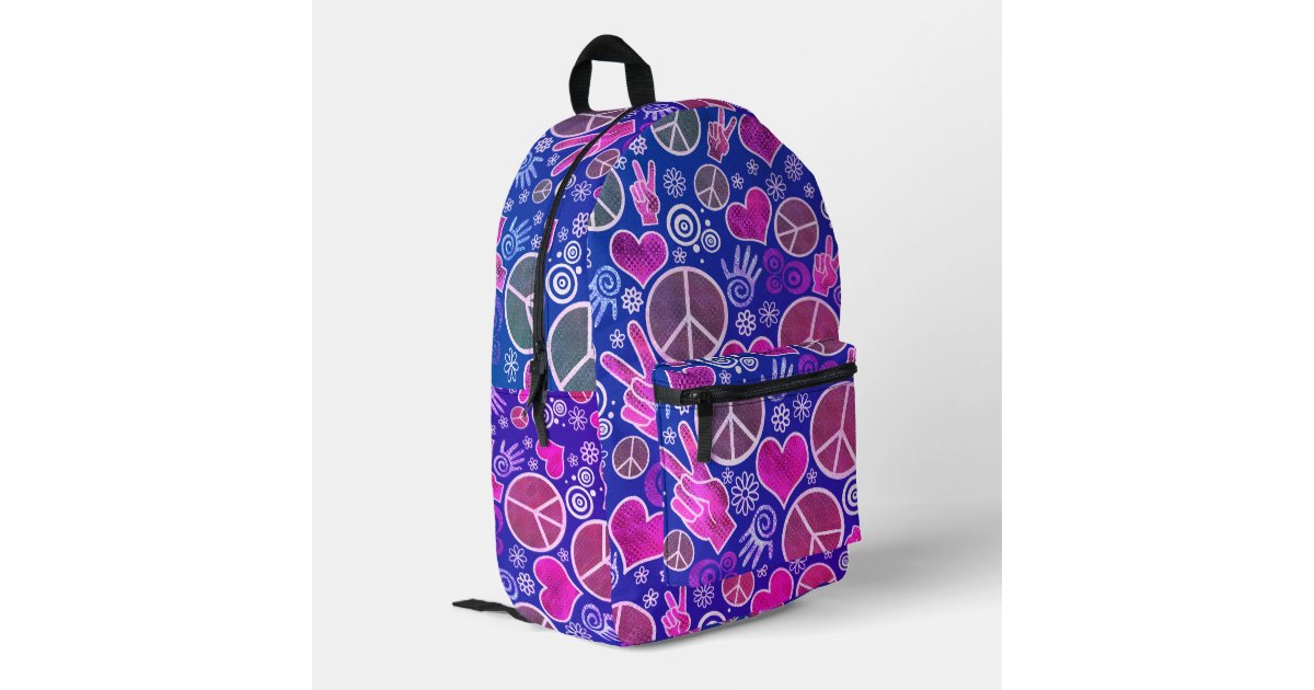 Peace Symbol Hipster Pacifism Sign Design Purple Printed Backpack | Zazzle